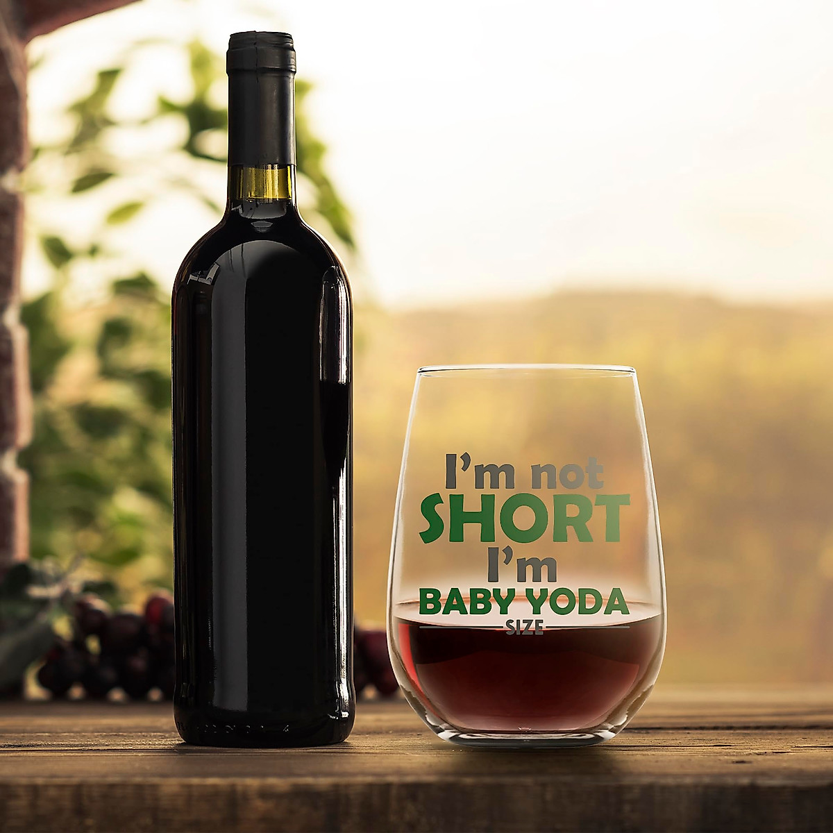 Toasted Tales - I'm Not Short I'm Baby Yoda Wine Glass | Baby Yoda Gifts for Men & Women | Cute & Funny Wine Tasting Drinking Gifts | Retirement Gifts Wine Glass | Drinkware Gift for Him & Her (15 oz)