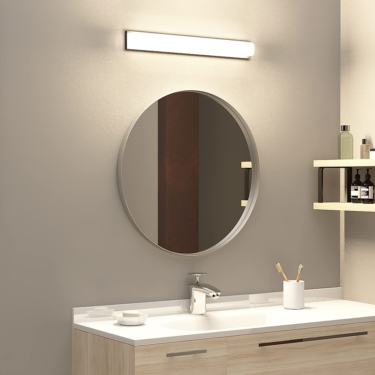 KAASUNES 30-Inch Circle Mirror Mounted Round Mirror Premium Brushed Metal Coated Frame Black, Glass Panel Circle Deep Set Design for for Washroom, Entryways, Living Rooms