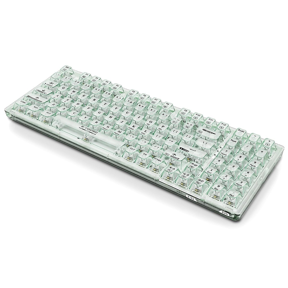 HUO JI Mechanical Gaming Keyboard USB Wired Compact with Clear Keycaps, RGB Side-Lit, Single Led Backlit, Number Pad, White Switch, Detachable Type C Cable, 94 Keys for PC/Computer/Laptop