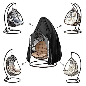 VAlinks Patio Egg Chair Cover with Zipper Buckle & Drawstring, Waterproof Windproof Anti-UV Outdoor Swing Hanging Chair Cover for Wicker Egg Swing, Black