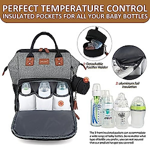 ROSEGIN Diaper Bag Backpack with Changing Pad, Pacifier Case - Black Gray Baby Bags for Girl Boy Newborn Unisex Infant Toddler - Baby Travel Bag for Mom Dad - Baby Shower, 30L Large Capacity