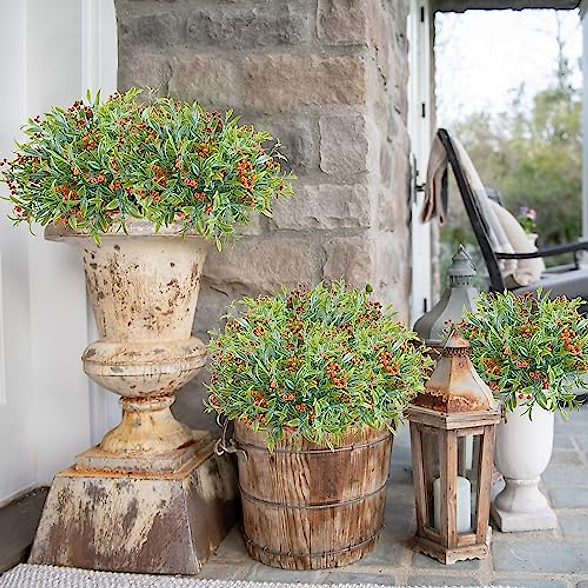 Phliofd 8 Bundles Artificial Flowers for Outdoor, UV Resistant Fake Plastic Flowers Plants Faux Flowers for Garden Window Box Office Home Bedroom Living Room Decor (Red)