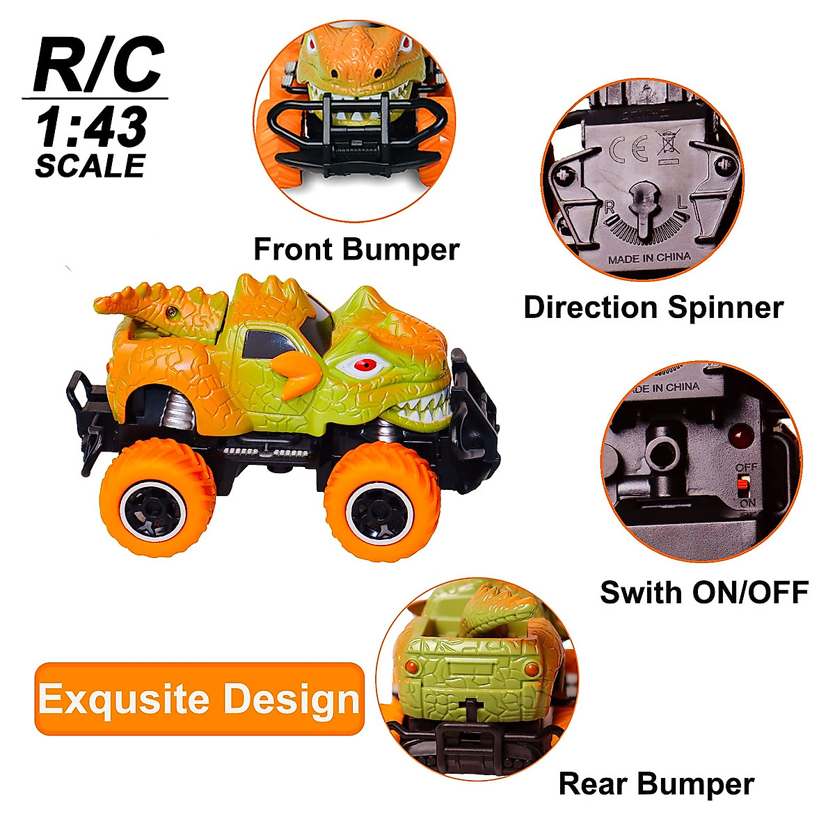 SKABENLAM Remote Control Car for Boys 3-5,Dinosaur Toy Cars for Kids 3-6,Toys for 3 4 5 6 Year Old Boys,Mini RC Race Car,Monster Trucks for Boys,Toddler Gifts for Boys Age 3 4 5 6 (Orange)