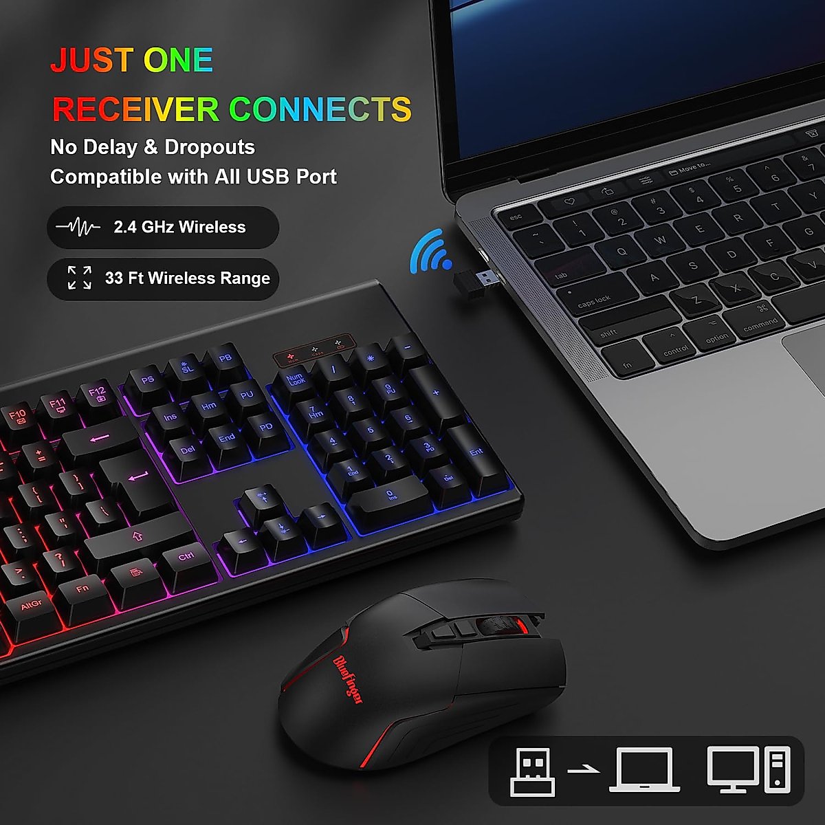 BlueFinger Rainbow Wired Gaming Keyboard and Mouse Combo, RGB Backlit Keyboard with 104 Key, USB Illuminated Gaming Mouse Set for Computer PC Gamer Laptop Mac PS5