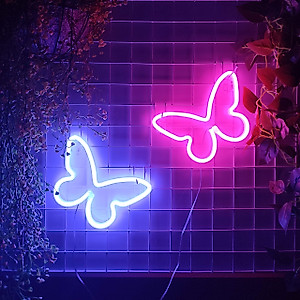JYWJ Butterfly Neon Sign,USB or 3-AA Battery Powered Neon Light,LED Table Decoration,Bedroom Wall Decoration,Birthday Gift,Wedding Supplies Business Gift(Pink)