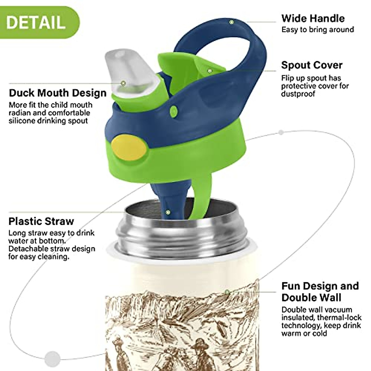 xigua West Cow Boy Kids Water Bottle,Vacuum Insulated Bottles with Straw Lid,Leakproof Stainless Steel Thermos Bottles for Girls and Boys