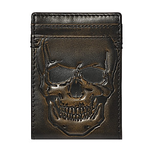 HoJ Co. SKULL Bifold Front Pocket Wallet | Biker Money Clip Wallet | Strong Magnetic Clip | Bifold with Money Clip | Slim Wallet