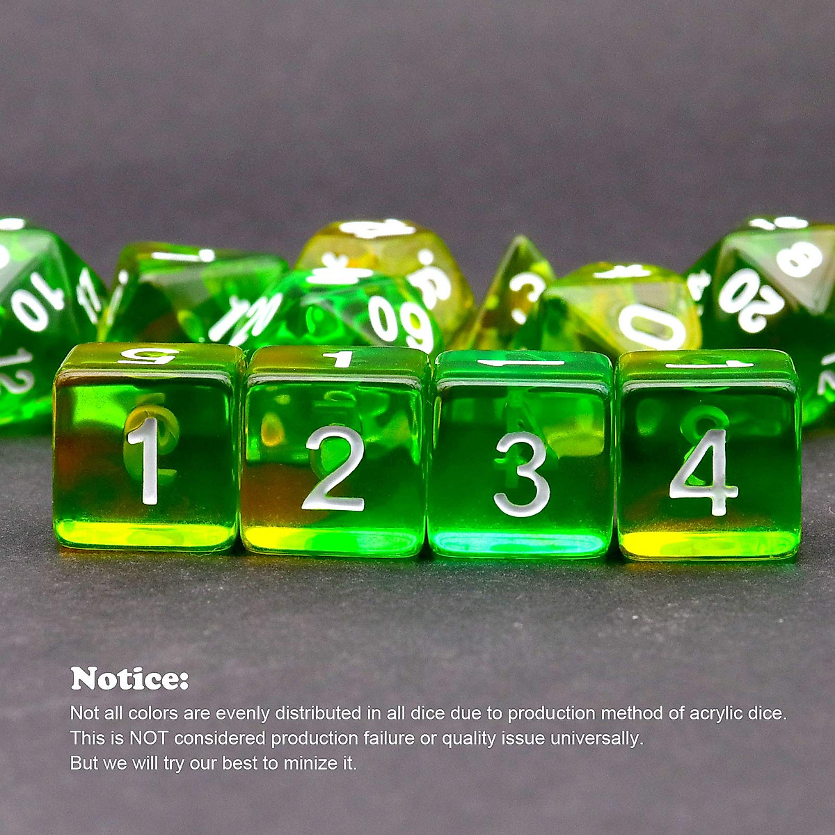 Haxtec 11PCS DND Dice Set Polyhedral D&D Dice for RPGs-Translucent Yellow Green Elvish Dice