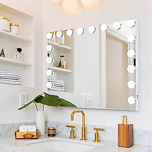 Bobening Vanity Mirror for Makeup Bluetooth, Extra Large Hollywood Lighted Mirror with 18 Dimming LED Bulbs Smart, Tabletop/Hanging Cosmetic Mirror with Touch Screen & USB Charging Port & Speaker