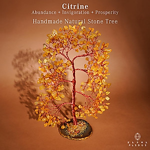 KARMAPLEDGE Citrine Crystal Tree of Life, Healing Crystals and Stones Tree for Home and Office Desk Decoration, Positive Energy, Money, Good Luck, Handmade Feng Shui Spiritual Gifts for Women
