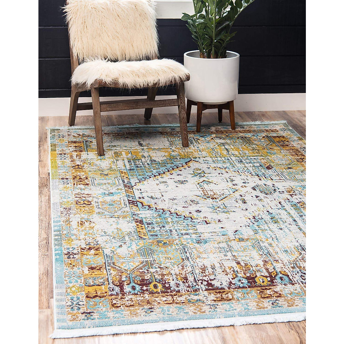 Unique Loom Baracoa Collection Area Rug - Cayo Hueso (5' 5" x 8' Rectangle, Light Blue/ Beige)