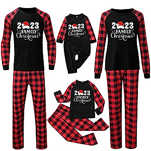 CHEEKEY Family Matching Christmas Pajamas Red Buffalo Plaid Xmas Holiday Sleepwear Jammies Clothes Long Sleeve PJs Set (Family Christmas 2023 - Black, Women/M)