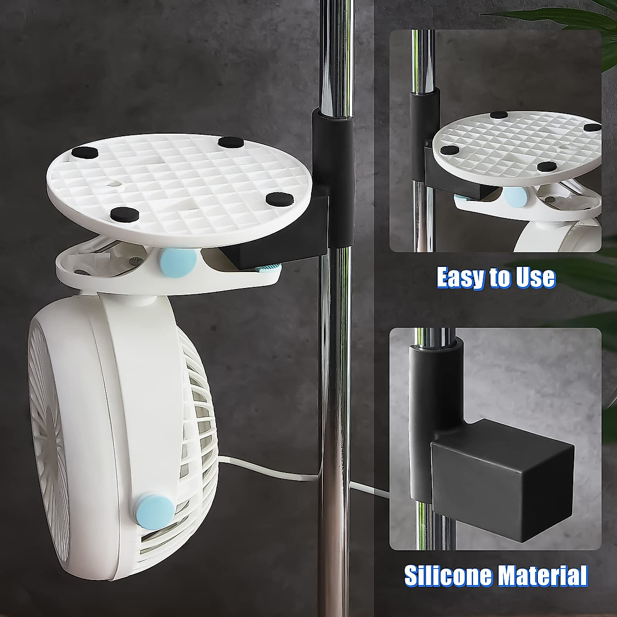 4 Pack Black Grow Tent Fan Accessories Mount Silicone Pole Mount for Clip on Fans Oscillating Clip Fan Oscillating Fan for Grow Tents Grow Tent Corner Shelf for Pole Fly Strips Lights Tent Poles