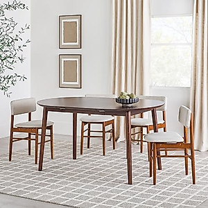 Walker Edison Mid Century Solid Wood Oval Extension Dining Table with Hairpin Legs and Removable Leaf, 60 Inch, Walnut