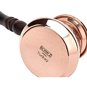 DEMMEX Thickest Copper Turkish Greek Arabic Coffee Pot Engraved Stovetop Coffee Maker Cezve Ibrik Briki with Wooden Handle & Wooden Spoon, for 3 People (Copper)