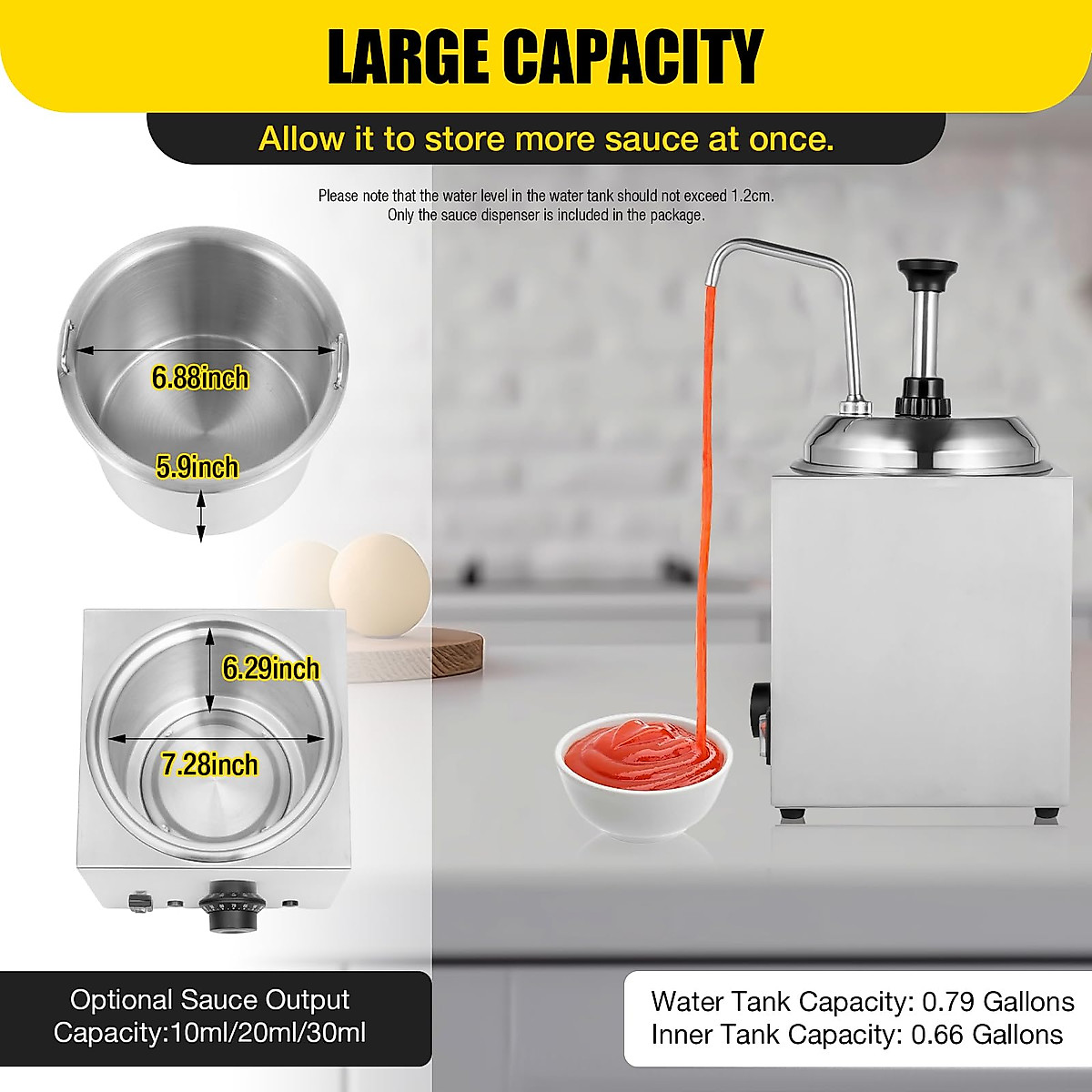 2.6 Qt Nacho Cheese Dispenser,800W Stainless Steel Commercial Cheese Machine Dispenser, Electric Countertop Sauce Warmer Dispenser for Nacho Cheese Sauce, Hot Fudge, Ketchup