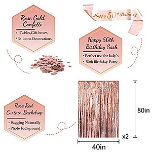 50th Birthday Decorations for Women, Happy Birthday Banner, 50th Birthday Cake Topper Rose Gold Curtain Happy 50th Birthday Sash Number 50 Foil Balloon for Anniversary Decor Birthday Party Backdrop