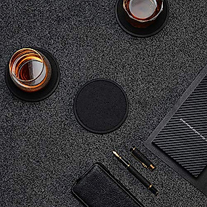 Absorbent Coasters for Drinks with Holder - 6packs, Silicone Coasters with Soft Felt Insert, Black (Coasters with Holder, Black)