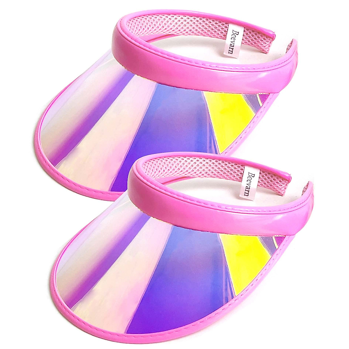 2 Pack Sun Visors Hat Women Colored Sport Cap Clip-On Ladies Tennis Golf Running Caps (Iridescent Pink)