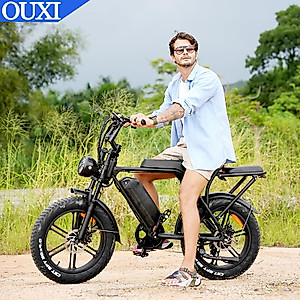 OUXI V8 Electric Bike Adults, Electric Mountain Bike with 750W Motor 48V 15Ah Removable Larger Battery 31MPH 20'' Fat Tire E Bike Shi-Mano 7-Speed Adult Electric Bicycles (Black)
