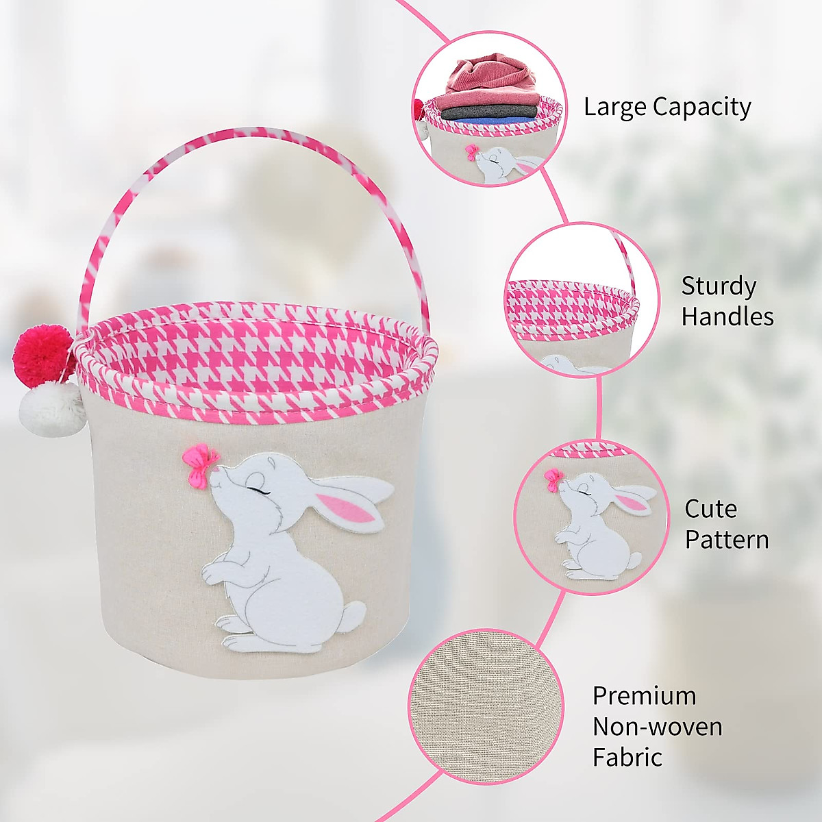 Cute Basket Storage, Empty Canvas Basket Bin with Handles, Collapsible Storage Organizer, Large Foldable Bucket Bags for Boys & Girls, Clothes, Toys, Gift Baskets…