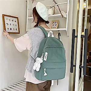 WEIIYONN Kawaii Backpack with Cute Bear Accessories Large Capacity for Laptop Aesthetic Bag for Women Canvas Pastel Bookbag (Green)