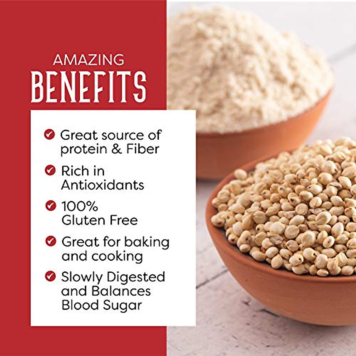 Sorghum Flour, 2lbs, Gluten Free flour, Jowar Flour, Sweet White Sorghum Flour Gluten Free, Sweet Sorghum Flour, Whole Grain, All Natural, Batch Tested, Non-GMO, 2 pounds, By PuroRaw.