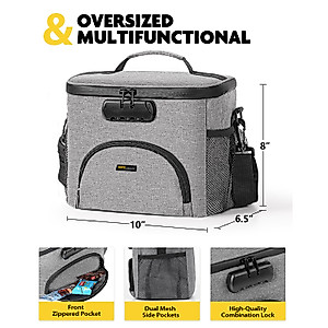 SafeDelux Insulated Lunch Bag with Combination Lock, Durable Lunch Bag Leakproof Cooler Bags Large Insulated Lockable Lunch Bag with Adjustable Shoulder Strap for Men Women (Grey)