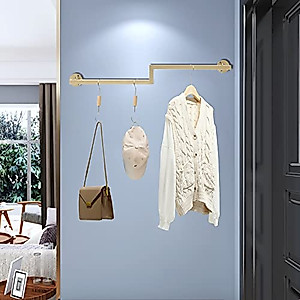 Gold Clothes Rack, Wall Mounted Metal Garment Rack Indoor Gold Clothes Display Stand for Living Room Clothing Store Heavy Duty