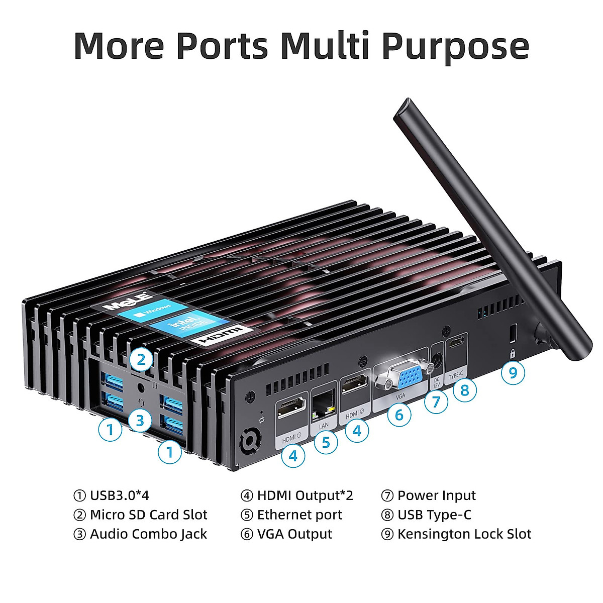 MeLE PCG35 Fanless Mini PC Windows 11 Pro J4125 8GB 128GB Small Desktop Micro Computers Dual HDMI, VGA Three Screen Support Gigabit Ethernet WiFi PXE Auto Powe on Work on Industrial IOT Business