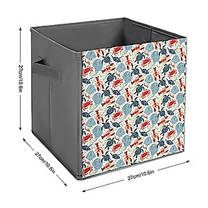 Sea Turtle Crayfish Collapsible Storage Bins Basics Folding Fabric Storage Cubes Organizer Boxes with Handles