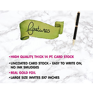 All Ewired Up 50 Baby Shower Invitations, Real Gold Foil Pink Blush Sweet Baby Girl Shower Invites and Envelopes (Large Size 5x7) Floral Roses Greenery Stunning Design