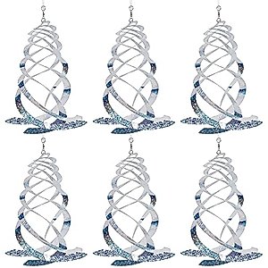 Hausse 6 Pack Bird Repellent Spiral Reflectors Silver Mylar Spinner, Hanging Reflective Bird Deterrent Device, Garden Decorative Scare Birds Away, Like Woodpeckers, Pigeons and Geese