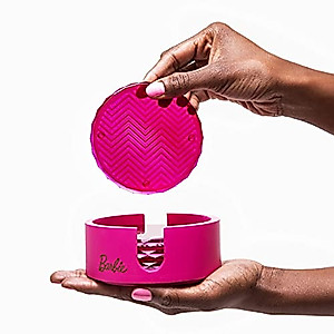 Barbie x Dragon Glassware Coasters, Pink Crystal Glass Coasters for Drinks, Barware for Coffee Table, Diamond Coaster Set with Holder, Set of 4