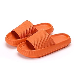 Pillow Slippers for Women, Non-Slip Massage Foam Shower Bathroom Home Floor Thick Sole Quick Drying Cloud Cushion Womens Mens Sandals, Soft Comfortable Platform Open Toe Shoes (Orange, Eur42/43)