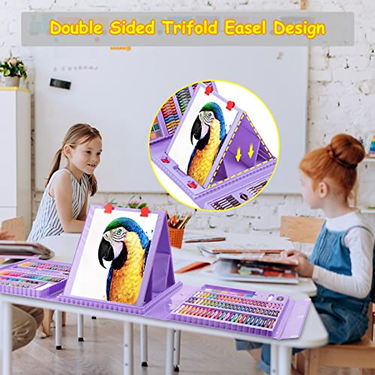 Art Supplies, 272 Pack Art Set Drawing Kit for Girls Boys Teens Artist, Deluxe Gift Art Box with Trifold Easel, Origami Paper, Coloring Pad, Drawing Pad, Pastels, Crayons, Pencils, Watercolors(Purple)