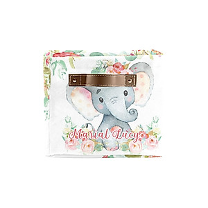 Elephant and Flower Personalized Storage Bins Basket Cubic Organizer with Durable Handle for Shelves Wardrobe Nursery Toy 2 Pack