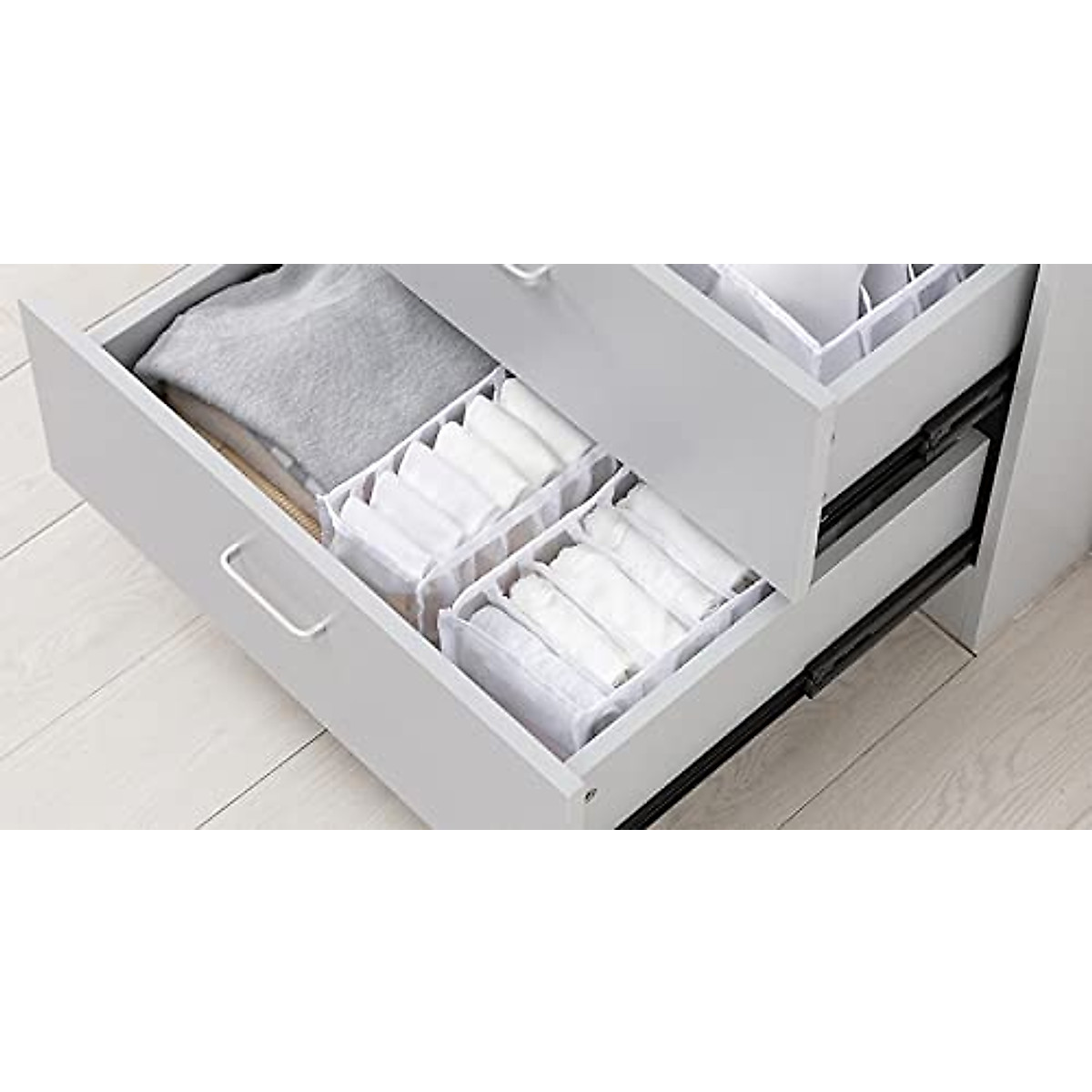 Domika 5pcs Wardrobe Clothes Organizer, Foldable Visible Closet Drawer Grid Storage Box , Portable Washable Storage Containers with Multiple Layers for Leggings, Jeans, T-shirts, Skirts (5PCS Set, White)