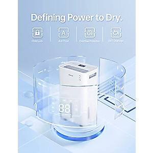 BUBLUE 4500 Sq. Ft Dehumidifier for Basements, Home and Large Room with Auto or Manual Drainage | 40db Industry Leading Noise Reducing | Integrated Air Filters, 3 Operation Modes and 24 hr Timer