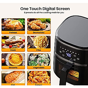 Adoolla Air Fryer Oven 5 Qt Large Oil Free Touch Screen 1500W Mini Oven Combo with 7 Accessories, One-Touch Digital Controls, Nonstick Silicone Liner & Dishwasher-Safe Detachable Square Basket, Timer