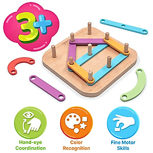 Bimi Boo 28 Pсs Letter and Number Construction Activity Set - Wooden Letters Number Shape Puzzles for Kids - Letter and Number Construction Activity Set - Shape Color Recognition Pegboard