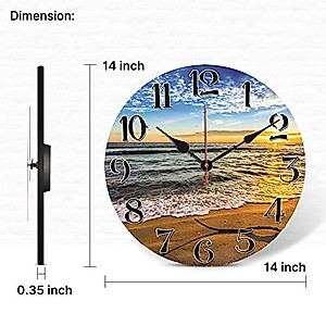 TAHEAT Beach Waves in The Sunset Wall Clock, Silent Non Ticking Battery Operated Clocks, Easy to Read Decorative Wall Clock for Bedroom/Kitchen/Living Room/Bathroom, 14 Inch