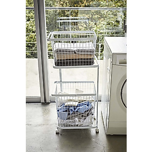 Yamazaki Home Steel Cart for Tower Laundry Basket Wagon, White