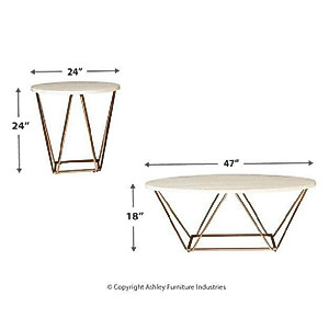 Signature Design by Ashley Tarica Modern 3 Piece Table Set, Includes Coffee & 2 End Tables, White & Gold