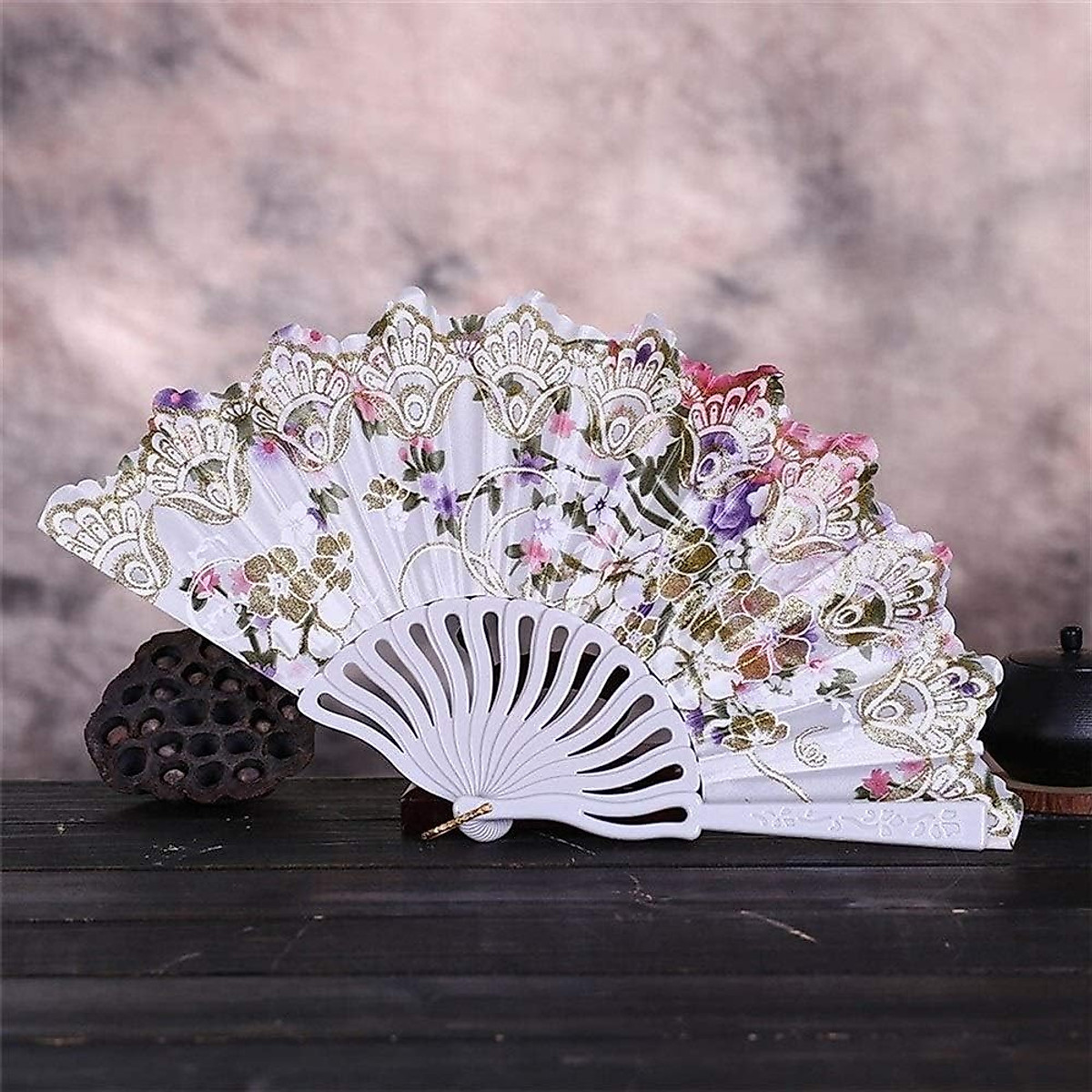 Hand Fan Folding Fan,Hand-held Fan,Wedding Folding Fan Chinese Style Dance Wedding Party Lace Silk Folding Hand Flower Fan Fans Hand Paper Folding Props Vintage Style