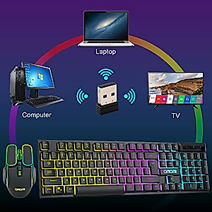 Gaming Wireless Keyboard and Mouse RGB Backlit Rechargeable Battery Gamer Combo Mechanical Feel Anti-ghosting with Side Button for PC Computer Laptop Compatible with Windows Mac Ps4/Ps5 Xbox one