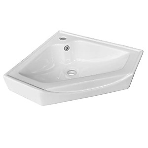 Renovators Supply Manufacturing Alexander II Modern Bathroom Wall Mount Corner Sink White with Overflow