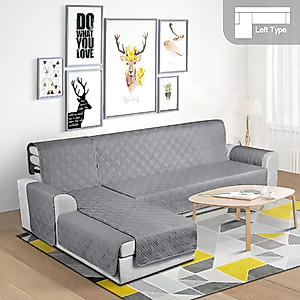 TAOCOCO 100% Waterproof Sectional Couch Covers L Shaped Sofa Covers Chaise Lounge Cover 3pcs Reversible Couch Covers for Sectional Sofa Pet Kids Furniture Protector with Elastic Straps(Small, Gray)