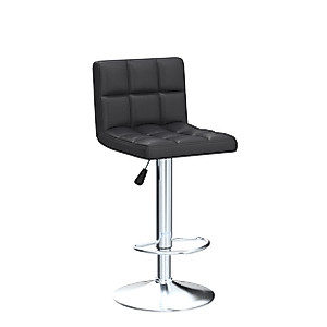 KaiMeng Bar Stools Modern Square Counter Height Barstool 22" to 33" PU Leather Swivel Adjustable Stool with Back Set of 2 for Kitchen Dining (Black)