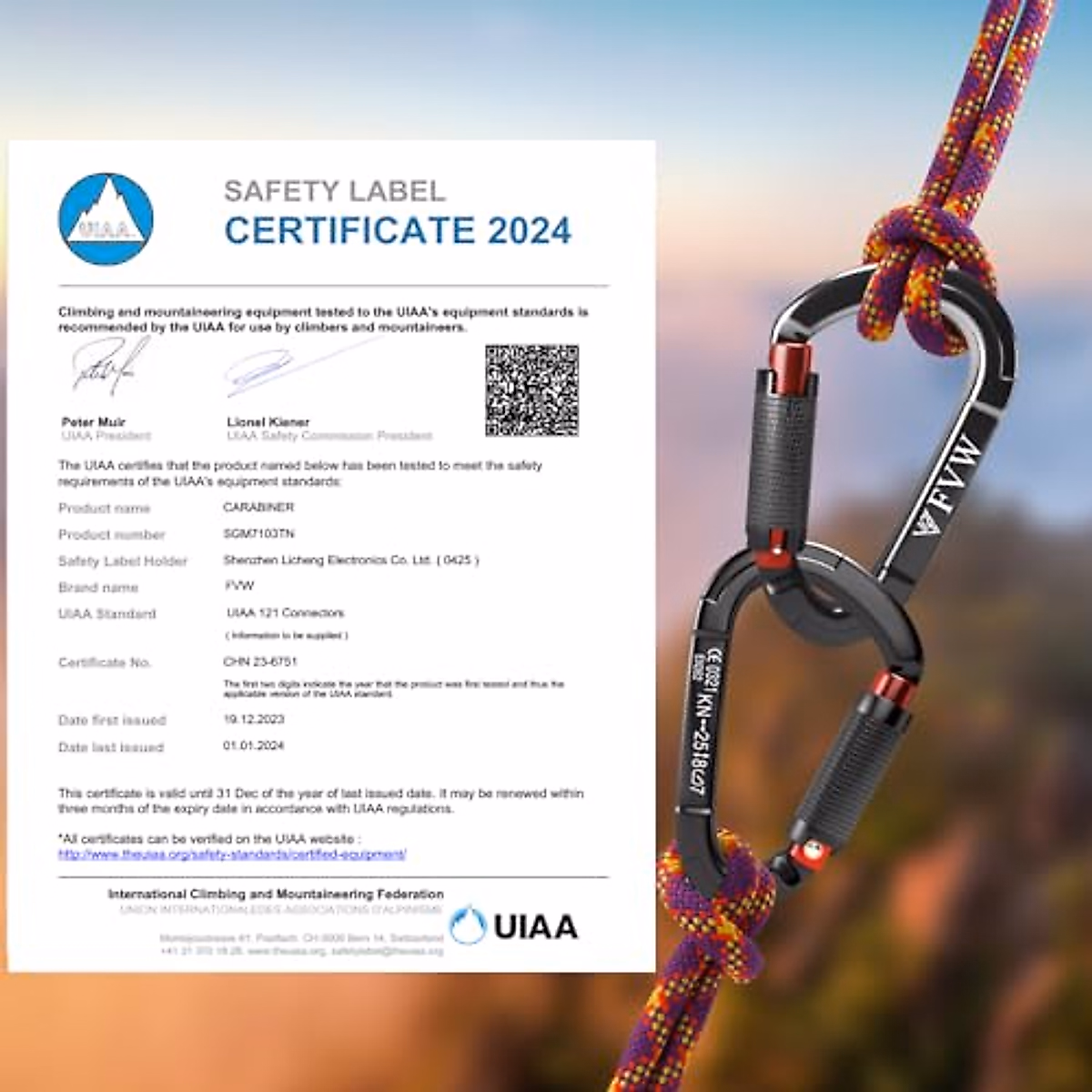 FVW 3 Pieces Heavy Duty Climbing Carabiners, 25KN UIAA Certified Auto Locking Rock Climbing Carabiners Clips for Hammocks, Swing, Locking Dog Leash and Harness, Camping, Hiking & Utility (Black)